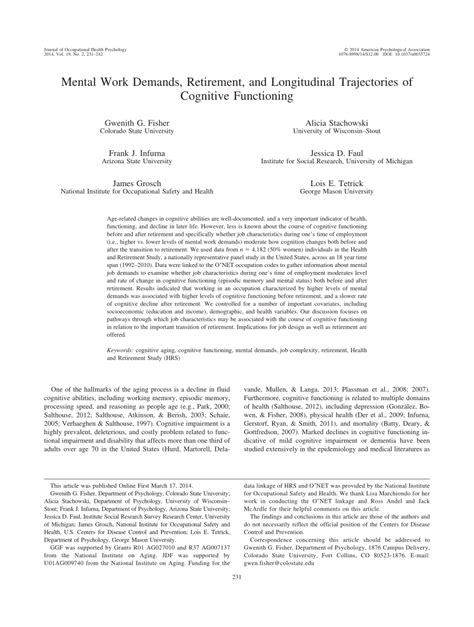 Pdf Mental Work Demands Retirement And Longitudinal Trajectories Of Cognitive Functioning