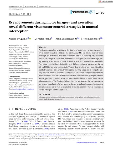 PDF Eye Movements During Motor Imagery And Execution Reveal Different Visuomotor Control