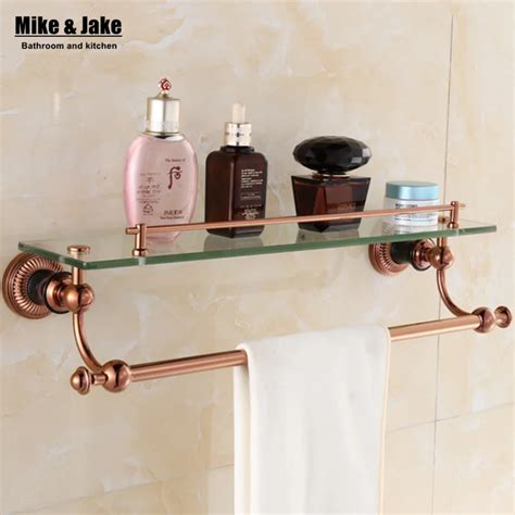 Tempered Glasssingle Glass Bathroom Shelf Showerroom Shelf Solid Brass Rose Golden Finish