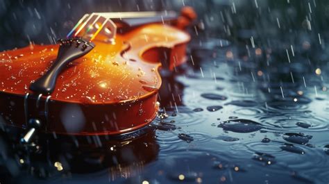 A Violin In The Rain With Rain Drops On The Top Premium Ai Generated Image