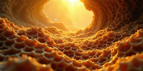 Golden Honeycomb Structure Illuminated By Warm Light Revealing Intricate Details And Textured