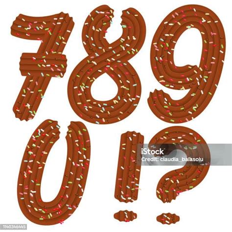 유혹 하는 티 포 그래피 글꼴 디자인입니다 초콜릿 크림과 캔디의 3d 숫자 7890 및 구두점 표시 사탕에 대한 스톡 벡터 아트 및 기타 이미지 Istock