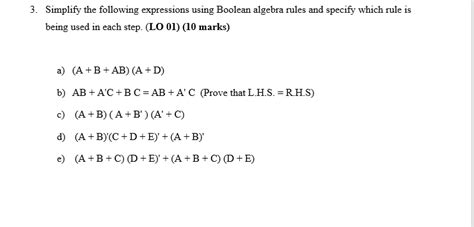 solved 3 simplify the following expressions using boolean