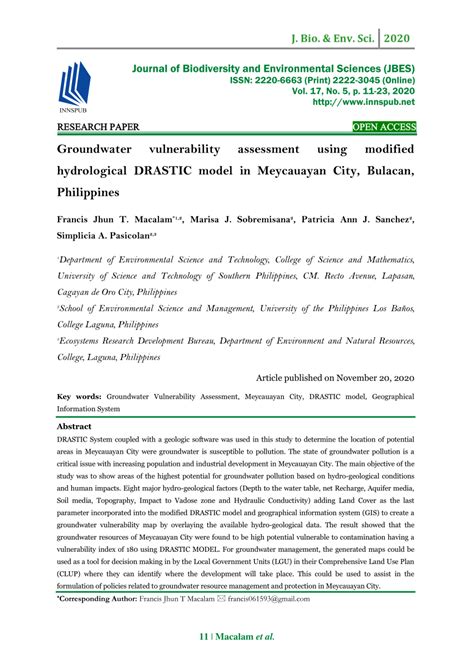 Pdf Groundwater Vulnerability Assessment Using Modified Hydrological Drastic Model In
