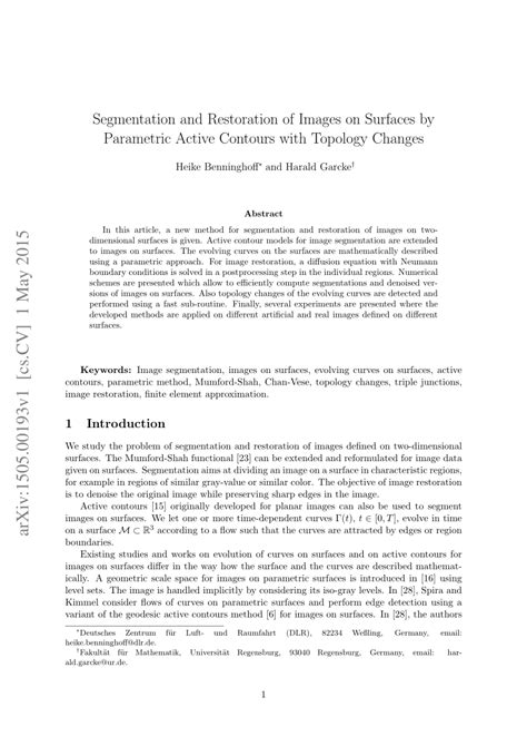 Pdf Segmentation And Restoration Of Images On Surfaces By Parametric Active Contours With