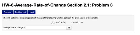 Solved HW Average Rate Of Change Section Problem Chegg