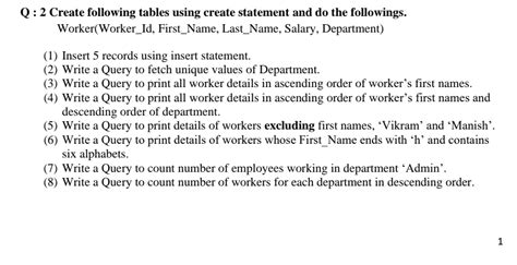 Q 2 Create Following Tables Using Create StudyX