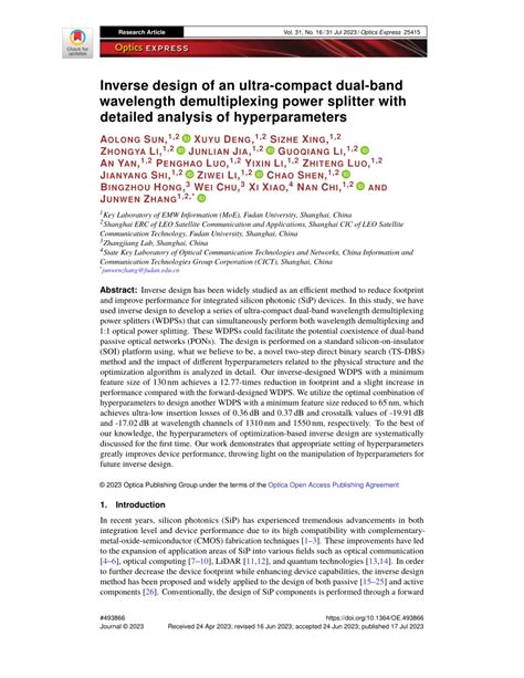 Pdf Inverse Design Of An Ultra Compact Dual Band Wavelength