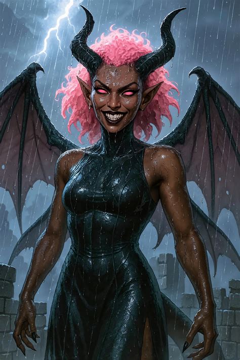 Demonic Drolta In A Black Dress In Rain Commission By Cathrynedelamort