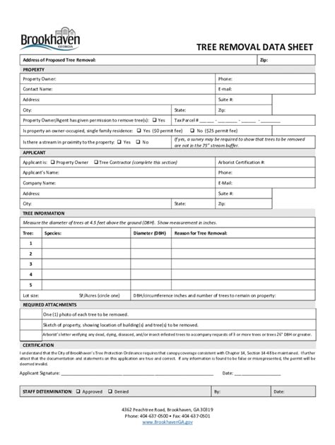 Fillable Online TREE REMOVAL DATA SHEET Fax Email Print PdfFiller