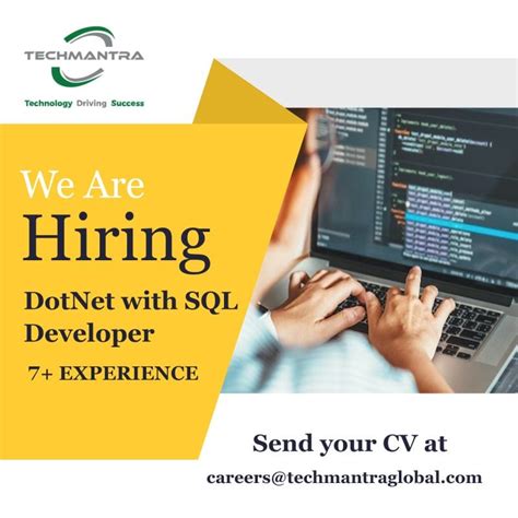 Techmantra Global We Are Hiring Dotnet With Sql Developer For Dubai Location Interested