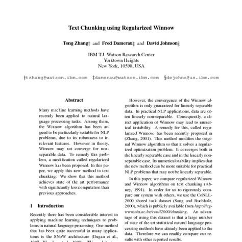 Text Chunking Using Regularized Winnow Acl Anthology
