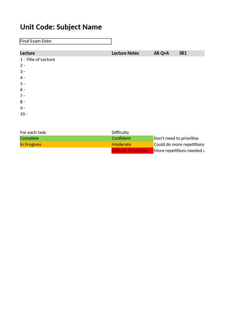Revision Tracker Template Pdf