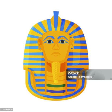 투탕카멘 파라오 골든 마스크 흰색 배경에 이집트 플랫 스타일 벡터 일러스트의 상징 고고학에 대한 스톡 벡터 아트 및 기타 이미지 고고학 고대의 골동품 Istock