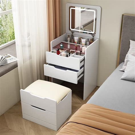 Koyvry 3 In 1 Vanity Desk With Stool Glass Top Vanity