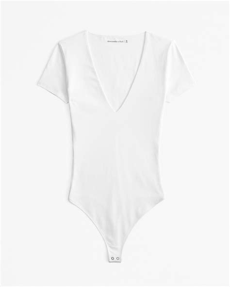 Womens Cotton Blend Seamless Fabric V Neck Bodysuit Womens Tops