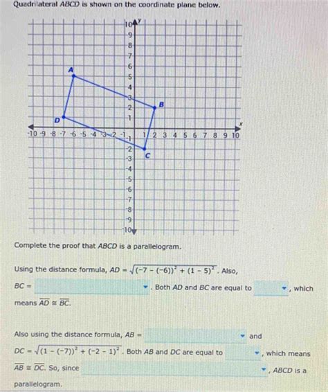 Quadrilateral Abcd Is Shown On The Coordinate Plane Below C Using The Distance Formula A [math]