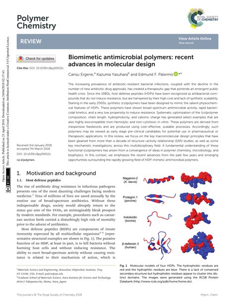 Pdf Biomimetic Antimicrobial Polymers Recent Advances In Molecular