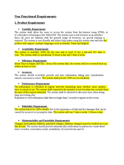 Non Functional Requirements Template
