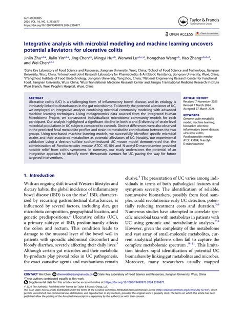 Pdf Integrative Analysis With Microbial Modelling And Machine Learning Uncovers Potential