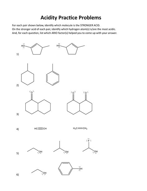 Solved Acidity Practice Problemsfor Each Pair Shown Below