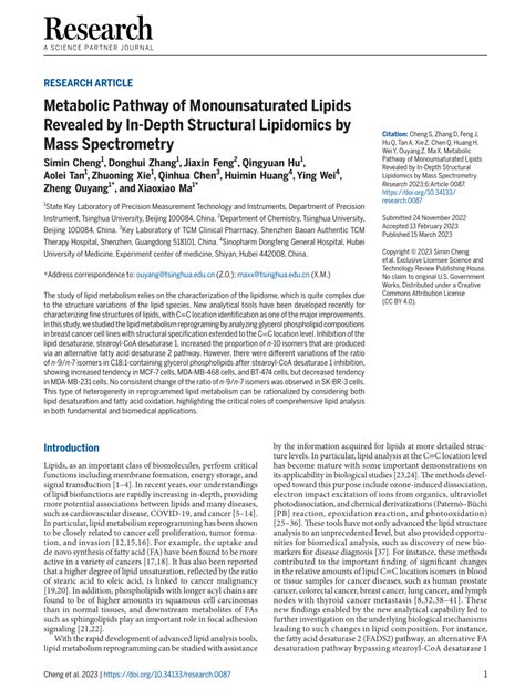 Pdf Metabolic Pathway Of Unsaturated Lipids Revealed By In Depth Structural Lipidomics By Mass