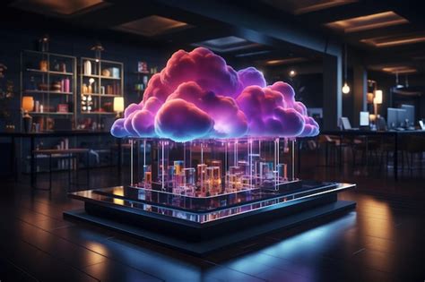 Premium Photo Abstract Colorful Glowing Cloud Cloud Computing Technology Concept
