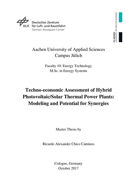 Pdf Techno Economic Assessment Of Hybrid Photovoltaic Solar Thermal Power Plants Modeling And