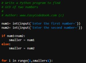 Python GCD Program With For Statement EasyCodeBook Com