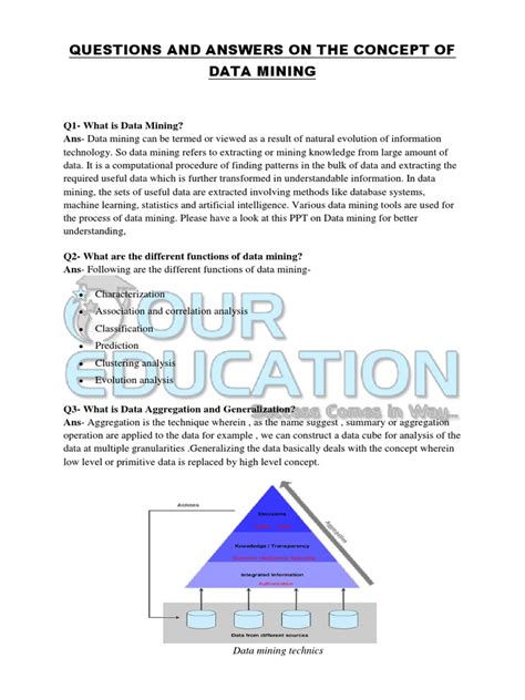 Questions And Answers On The Concept Of Data Mining Pdf Data Mining Data