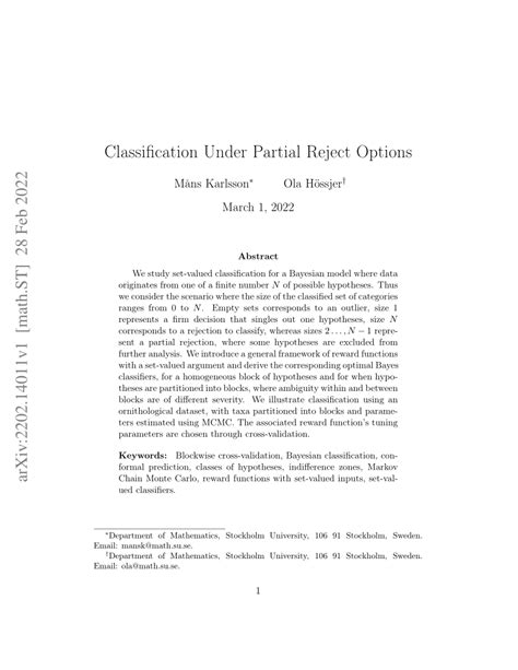 Pdf Classification Under Partial Reject Options