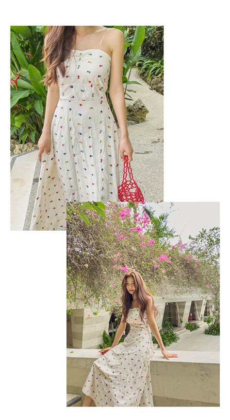 당일발송 자수플라워 튜브탑 오프숄더 원피스