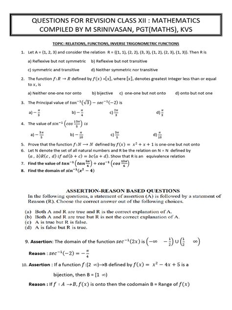 Revision Questions Day 1 To 10 Pdf Function Mathematics