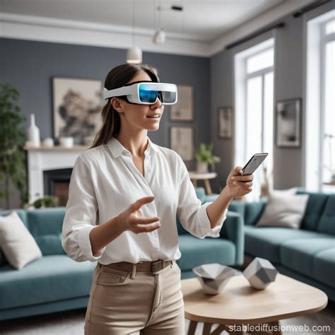 Woman In Modern Living Room With AR Glasses Stable Diffusion Online