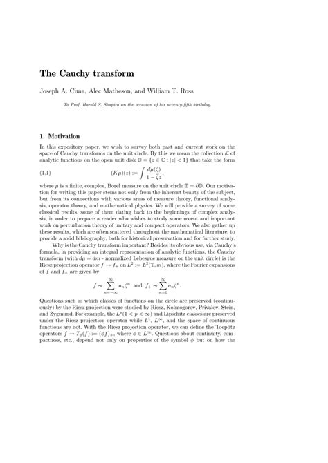 Pdf The Cauchy Transform