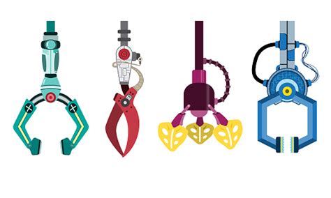 흰색 배경에 설정 된 로봇 발톱 공장에서 로봇 발톱을 그립 만화 개념 발톱 게임 장치의 다채로운 벡터 일러스트 물건을 잡는 기계 장치에 대한 스톡 벡터 아트 및 기타 이미지