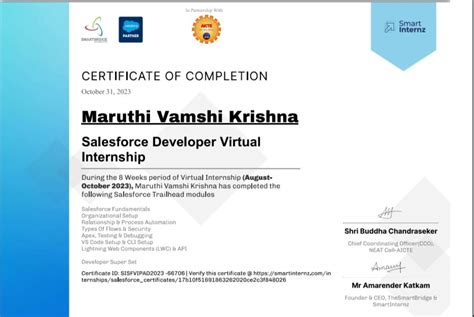 Maruthi Vamshi Krishna On Linkedin Smartinternz Salesforce Salesforcedeveloper Aceplacements