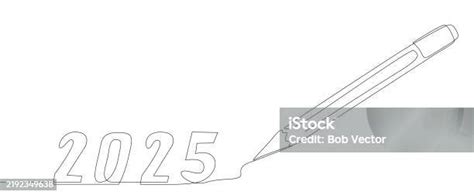 펠트 팁 펜으로 쓰여진 숫자 2025의 연속적인 한 줄 얇은 선 그림 벡터 개념입니다 윤곽선 그리기 창의적인 아이디어 12월에 대한 스톡 벡터 아트 및 기타 이미지 Istock