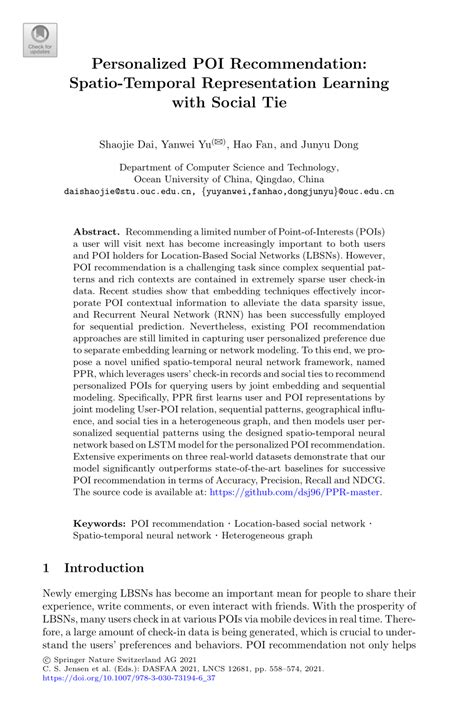 Pdf Personalized Poi Recommendation Spatio Temporal Representation