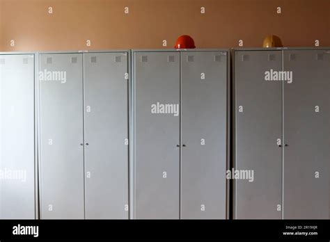 Room Locker Room For Workers With Individual Lockers For Changing Clothes In An Industrial