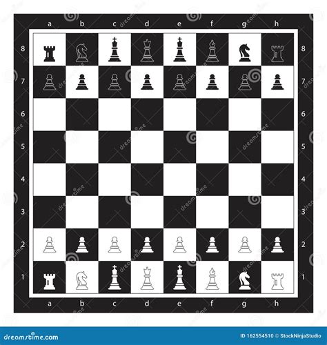 Black And White Chess Board With Chess Figurine Algebraic Notation Chess Game Vector