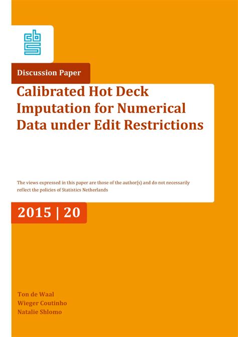 Pdf Calibrated Hot Deck Imputation For Numerical Data Under Edit Restrictions