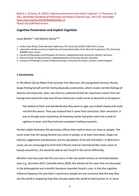 Pdf Cognitive Penetration And Implicit Cognition