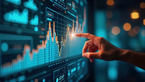Hand Interacts With Futuristic Digital Interface Displaying Tech Trends Data Analysis Modern