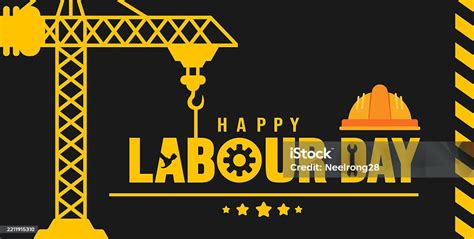 행복한 노동절 배경 배너 또는 크레인 포스터 디자인 템플릿 5월 1일에 기념됩니다 근로자의 공헌을 기립니다 이 밝은 벡터는 산업 기호를 특징으로 합니다 개성 개념에 대한