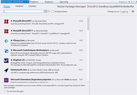 sharpdxをインストールして、c でdirectx12開発環境を構築する framework コンソールアプリケーション編
