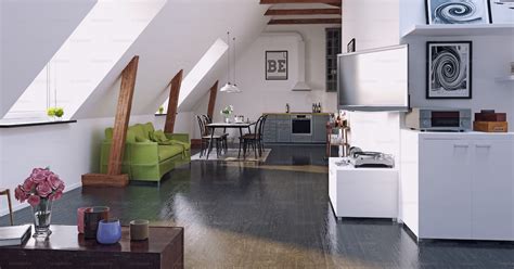 현대적인 로프트 주방 인테리어 디자인 3d 렌더링 개념 사진 Unsplash의 실내 이미지