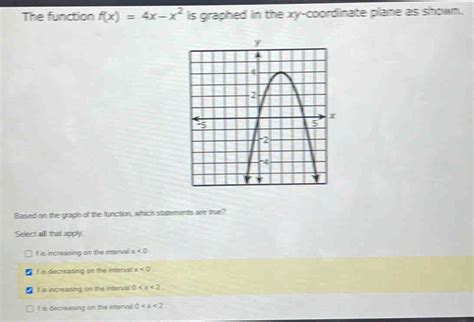 the function f x 4x x 2 is graphed in the xy coordinate plane as