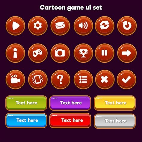 Set Di Beautiful Game Ui Button Cartoon Style Ui Button 2d Button 2d Ui