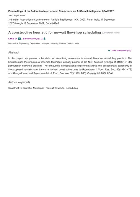 Pdf A Constructive Heuristic For No Wait Flowshop Scheduling